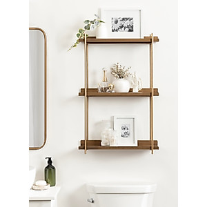 Kate and Laurel Dominic Modern Metal Bathroom Shelf, 20 x 7 x 30, Dark Gold, Sleek Glam 3-Tier Floating Shelves for Wall Decor, Display, and Over Toilet Storage
