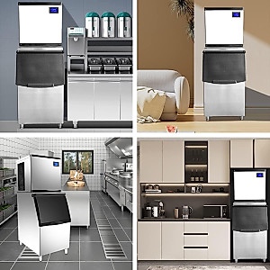 Commercial Ice Maker, 1000 Lbs/24H Industrial Ice Maker Machine with 640 Lbs Ice Storage, Vertical Ice Maker Machine, Air Cooled Stainless Steel Ice Cube Maker for Commercial and Home Use