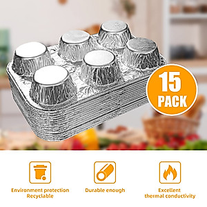 RTUDOPUYT 15 Pc Disposable Muffin Tins, 6-Cup Cupcake Aluminum Pans, Favorite Cupcake Tin Size For Baking Cupcakes Muffins And Mini Pies - Standard Size