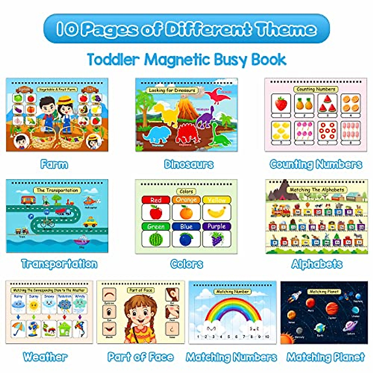 Magnetic Montessori Preschool Busy Book for Toddlers Age 3 4 Years Old, Preschool Learning Activities Binder Quiet Book, Kids Educational Travel Speech Therapy Autism Sensory Toy for Boys Girls