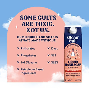 Cleancult Liquid Hand Soap Refills (32oz, 3 Pack) - Nourishes & Moisturizes - Free of Harsh Chemicals - Paper Based Eco Refill, Uses 90% Less Plastic - Grapefruit Basil