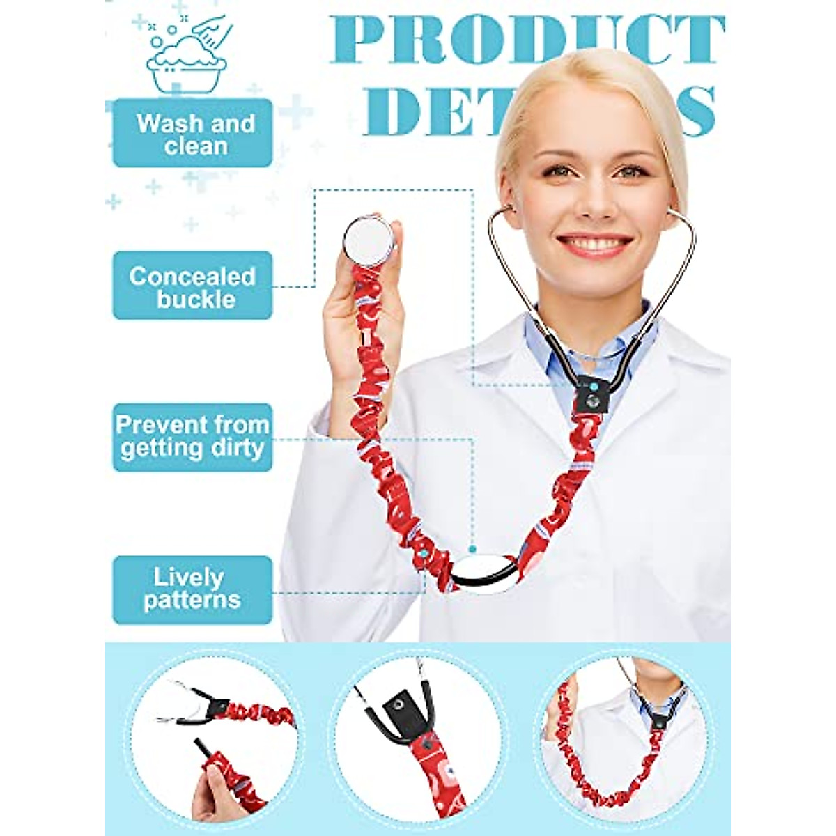 Tondiamo 6 Pieces Stethoscope Cover Scrunchie Elastic Fabric Stethoscope Covers Sleeve Compatible with Stethoscope 6 Styles Stethoscope Neck Wrap for Nurse Doctor