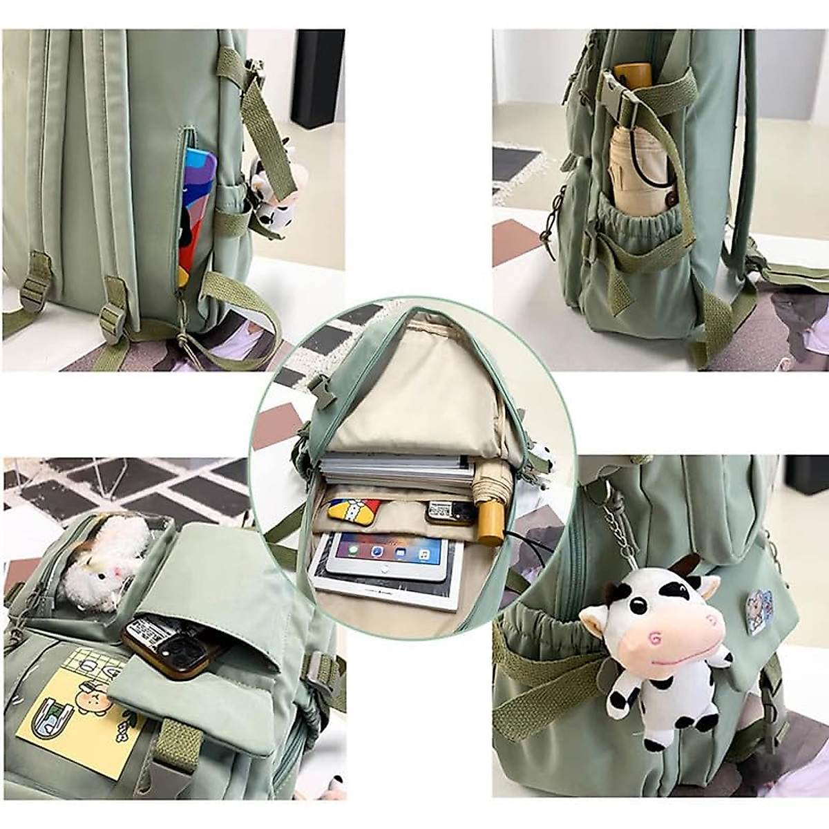 ChenLee Kawaii Backpack Rucksack Aesthetic Student Bookbags with Kawaii Pin and Pendants Accessories for Teen Girls