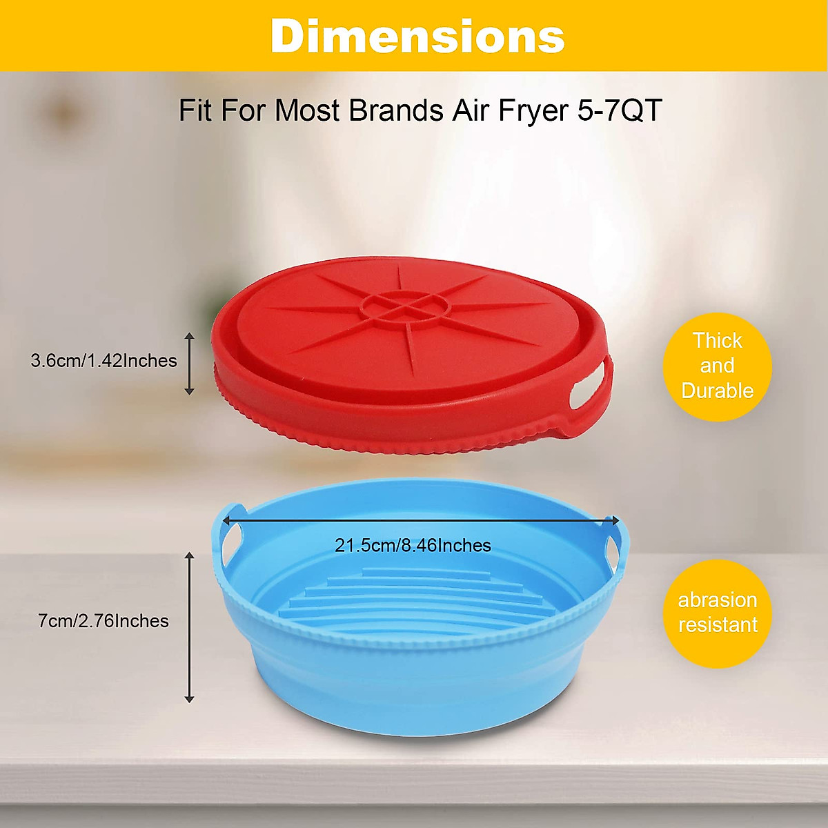 2 Pack Air Fryer Silicone Liners 8.5 Inch Foldable Silicone Air Fryer Basket Liners Reusable air fryer Silicone Pot Non Stick Food Safe Oven Silicone Baking Liners for 5 to 7 QT Air Fryer with Gloves
