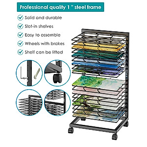 WISIMMALL Art Drying Rack for Classroom,18 Removable Shelves, Painting Drying Rack with Wheels, Functional & Mobile Paint Drying Rack,Stack Rack for Classroom, Art Studios and Schools