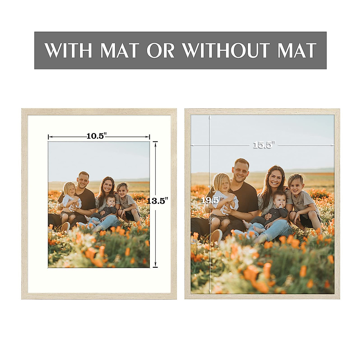 Golden State Art, 16x20 Picture Frame - 11x14 Photos with Ivory Mat or 16x20 Pictures Without Mat - Real Glass, Wall Display for Poster, Picture, Portraits, Artwork - Set of 3, Beige