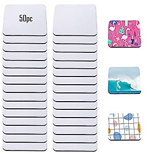 Sublimation Blank Cup Coasters Bulk Square Blank Cup Mat Rubber for Sublimation Transfer Heat Press Printing DIY Crafts 3.93 x 3.93 Inch (50 Pieces)