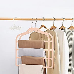 Tinfol Pink Pants Hanger Space Saving, 4pc Non Slip Velvet Clothes Hanger, Clothing Jeans Hangers, Multiple Trouser Hangers Closet Storage Organizer for Pants Jeans Scarf Towels Tie Towel Clothes