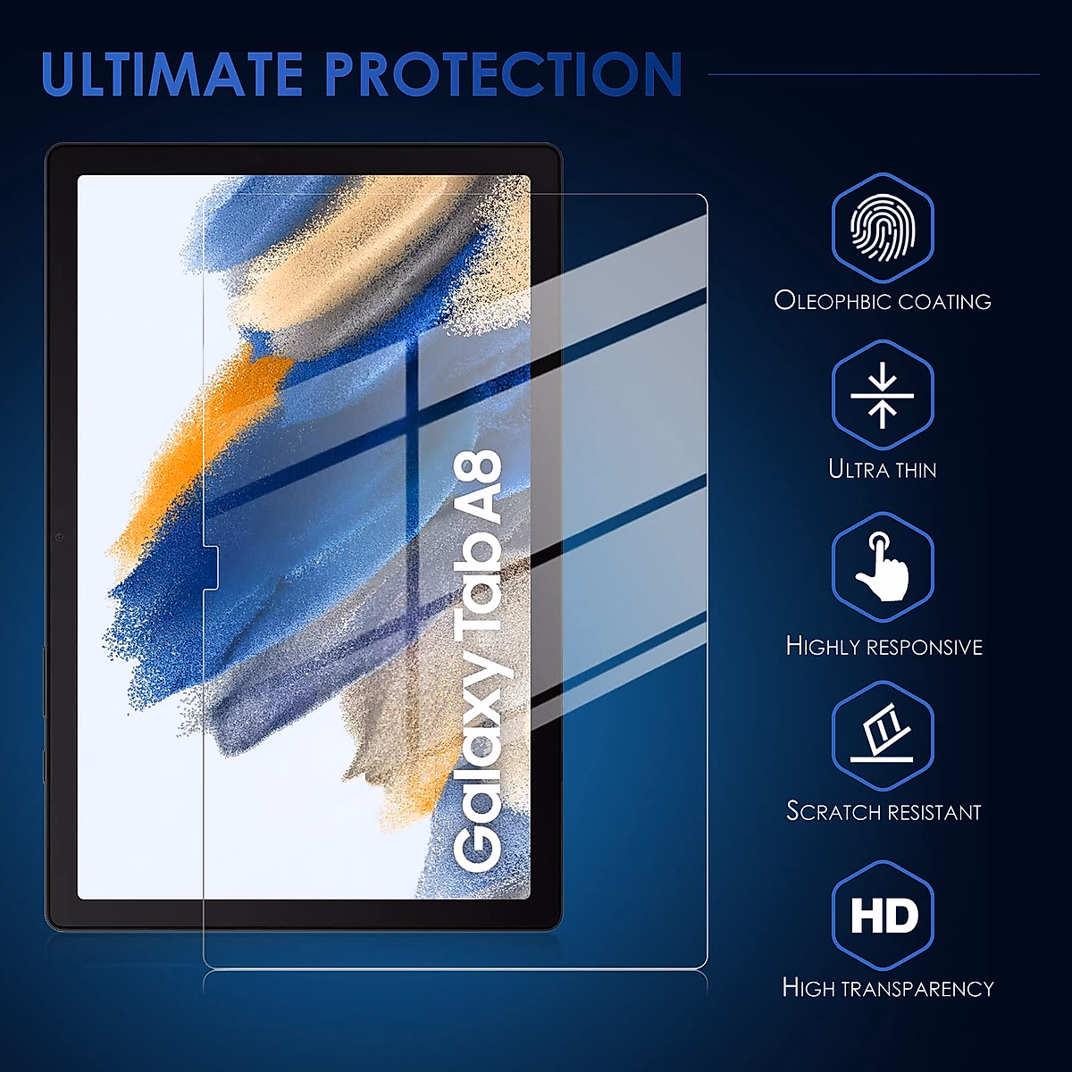 【2-PACK】DETUOSI Screen Protector for Samsung Galaxy Tab A8 10.5" 2022 (SM-X200/ X205/ X207), Ultra-Clear/Case Friendly/Touch Sensitive/Bubble Free/Anti-Scratch Mica Galaxy Tab A8 10.5" Tempered Glass