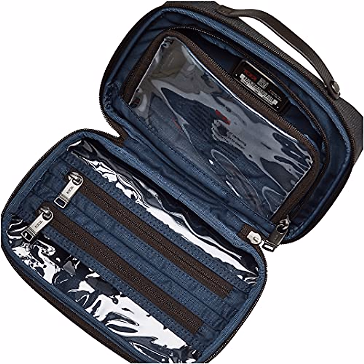 TUMI Alpha 3 Split Travel Kit - Luggage Accessories Toiletry Bag for Men and Women with Embossed Leather Carry Handle - Anthracite