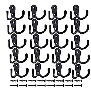 Mzizi Dco 20 PCS,Coat Hooks Wall Mount,Metal Double Hooks with 40 Screws,Wall Single Hooks Hanging Robe Towel Key Jackets Clothes Bag Hat …