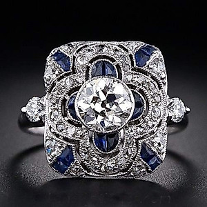 UNIQUFERANGER S925 plum-shaped blue and white wedding engagement diamond ring is the best holiday gift for women (US size: 6-10) (9)