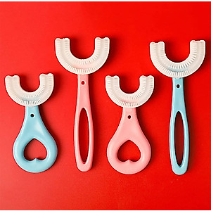 Pritbon 4Pcs Children's U-Shape Toothbrush for 360degree Thorough Cleansing, Heart/Oval U Shape Toothbrush for Kids 0-12 Years Old