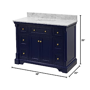 Sydney 48-inch Bathroom Vanity (Carrara/Royal Blue): Includes Royal Blue Cabinet with Authentic Italian Carrara Marble Countertop and White Ceramic Sink