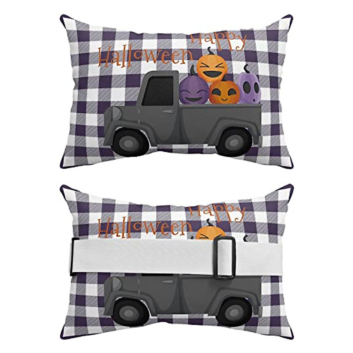 Recliner Head Pillow Ledge Loungers Chair Pillows with Insert Funny Pumpkin Black Truck Purple Plaid Lumbar Pillow with Adjustable Strap Outdoor Waterproof Patio Pillows for Beach Pool Chair, 2 PCS