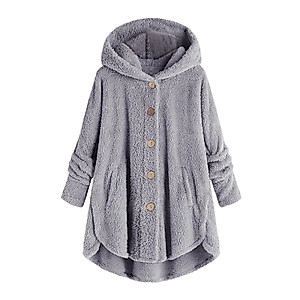 JMMSlmax Women Plus Size Hooded Fleece Cardigan Pockets Button Down Loose Sweatshirt Teen Girl Winter Warm Fuzzy Coat Jackets