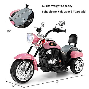 OLAKIDS Kids Electric Motorcycle, 6V Battery Powered Ride on Chopper Motorcycle with Horn, Headlights, 3 Training Wheels Electric Motorcycle for Children (Pink)