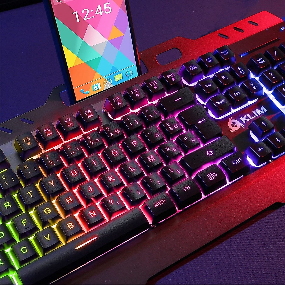 KLIM Unity Wireless Keyboard and Mouse Set US - New 2024 - Slim Durable Ergonomic Mechanical Feel - Backlit Wireless Gaming Keyboard and Mouse for PC Mac PS4 PS5 - Long-Lasting Built-in Battery