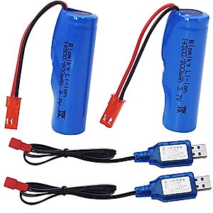 Blomiky 3.7V 500mAh Li-ion Rechargeable Battery with JST Plug and USB Charger Cable for Huina 1337 1338 RC Construction Trucks 1337 JST Battery 2