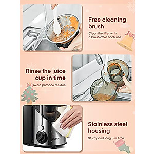 Juicer Machines, Juicers Extractor Easy to Clean, HOUSNAT Centrifugal Extractor Juicer 3 Speeds with Big Mouth 3" Feed Chute, Juicer Extractor for Fruits & Vegs, Electric Juicer with Anti-Slip, BPA-Free