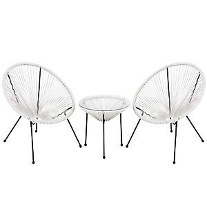 FDW Patio Bistro Set Bistro Table Set Acapulco Chairs Outdoor Chairs Set of 2 All-Weather Hammock Weave Chair Set of 2 and Glass Top Side Table Small Patio Table and Chairs White