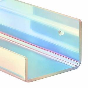 X-FLOAT The Original Rainbow Iridescent Acrylic Floating Shelves (Wall Mounted) for Bedroom, Bathroom, Living Room or Kitchen (Set of 2)