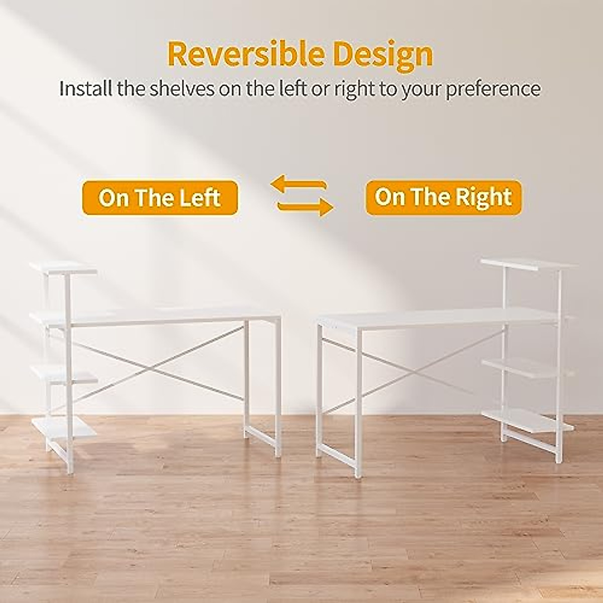 CubiCubi Small Computer Desk with Storage Shelves, 47 Inch Home Office Desk Study Writing Table for Small Space, White