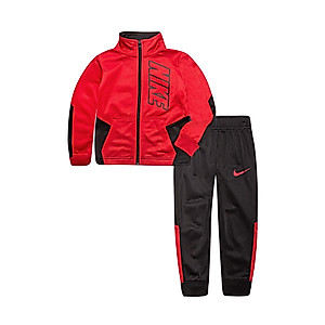 Nike Boy's Color Block Full Zip Hoodie and Jogger Pants Two-Piece Track Set (Little Kids) Black/University Red 4 Little Kid
