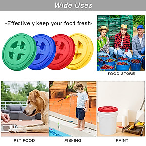 Aodaer 4 Pieces Seal Lid 5 Gallon Bucket Twist Lid Food Storage Container Lid Reusable Plastic Seal Lid Food Storage Container Lids (Red, Yellow, Blue, Green)