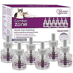 Comfort Zone Multi Cat Calming Diffuser Refills Value Kit: 6 pack; Pheromones to Reduce Cat Fighting, Spraying & Scratching