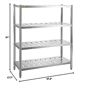 VEVOR Storage Shelf, 4-Tier Storage Shelving Unit, Stainless Steel Garage Shelf, 47.2 x 17.7 x 61 inch Heavy Duty Storage Shelving, 529 Lbs Total Capacity with Adjustable Height and Vent Holes