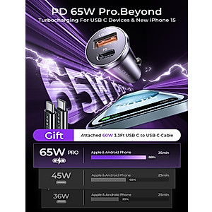 LISEN 95W Car Charger USB C Fast Charge PD65W Super Fast Charging Car Phone Charger Adapter Type C All Metal Cigarette Lighter USB Charger Adapter for iPhone 15 Pro Max iPad Pro Samsung Galaxy