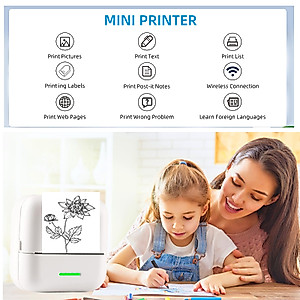 PRINHSJI Mini Printer Thermal Sticker Printer with 11 Rolls Thermal Paper and Sticker for iOS&Android,Portable Bluetooth Pocket Printer for Study Notes, Pictures, DIY, Label