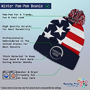 Custom Pom Pom Beanies for Women Hockey Mom A Embroidery Skull Cap Hockey Lover Humor Winter Hats for Men Acrylic 1 Size American Flag Personalized Text Here