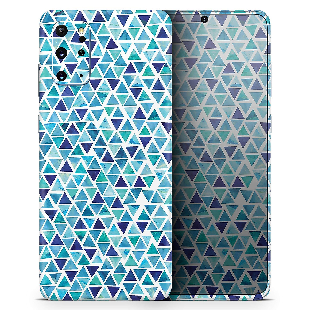 DesignSkinz Blue Watercolor Triangle Pattern Protective Vinyl Decal Wrap Skin Cover Compatible with The Samsung Galaxy S20 (Screen Trim & Back Glass Skin)