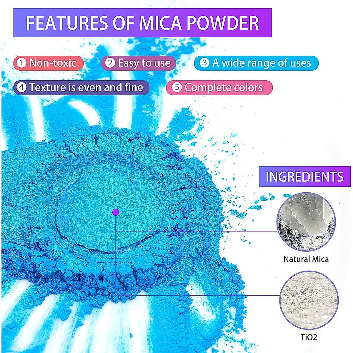 Mica Powder - 30 Pearlescent Pigments Powder Set- Natural Cosmetic Grade Pigment for Epoxy Resin, Soap Dye, Lip Gloss, Nail Polish, Makeup, Candle Making, Bath Bombs, Slime