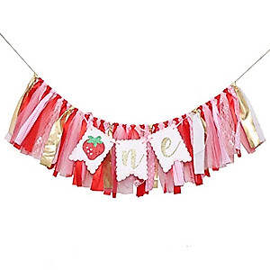 Berry Strawberry Theme High Chair Banner - Sweet First Birthday Banner - Smash Cake Photo Prop - 1st Birthday Photo Backdrop Decorations - Birthday Souvenir and Gifts for Kids (Strawberry-2)