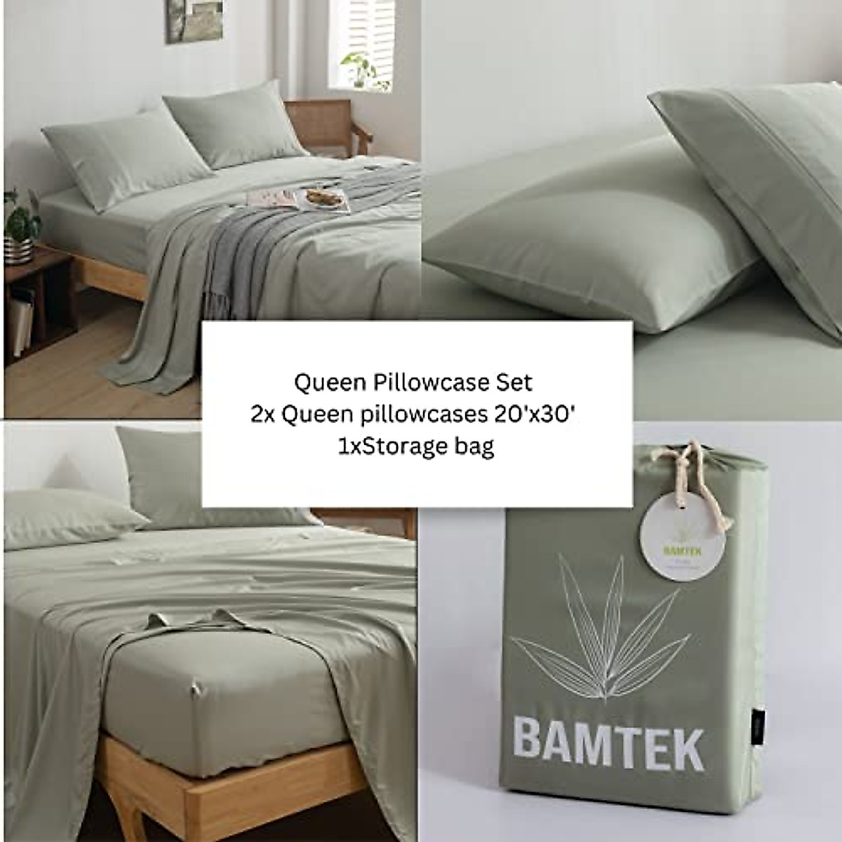 Bamtek 100% Viscose Bamboo Sheets Queen Size Bed - Super Soft and Silky Queen Sheets - Cooling Bamboo Sheets for Hot Sleepers - 4PC 17' Deep Pocket Queen Sheet Set and Pillowcases Set of 2 (Sage)