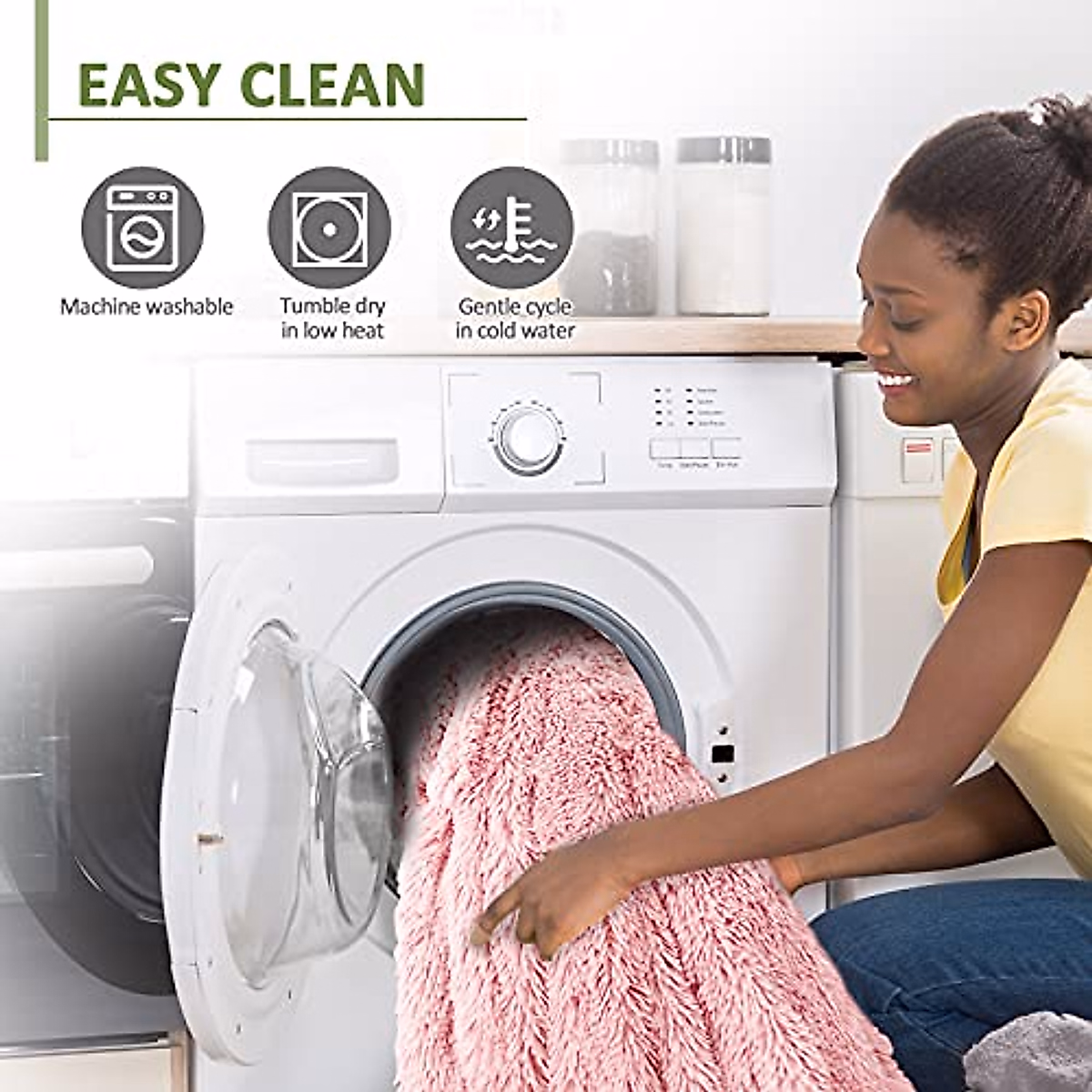 Pawque Luxury Faux Fur Throw Blanket Super Soft Oversized Throw Blankets, 90x90 inches, Decorative Blankets for Sofa Couch Bed Chair Photo Props, Breathable & Washable, Bright Pink