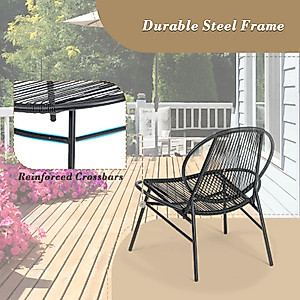 Athena Collection 3-Piece Patio Conversation Set, All-Weather Rattan Acapulco Chair and Round Table Set Bistro Set Indoor Outdoor Seating Furniture Set for Balcony, Pool, Garden, Backyard, Black