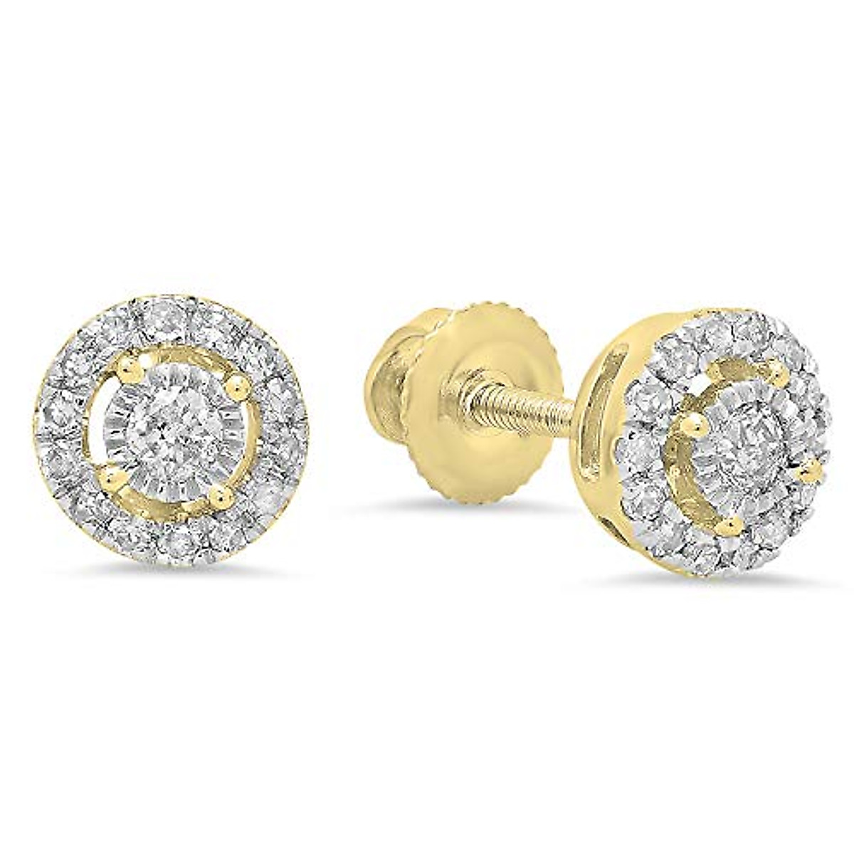 Dazzlingrock Collection 0.20 Carat (ctw) 10K Round White Diamond Ladies Cluster Style Stud Earrings 1/5 CT, Yellow Gold