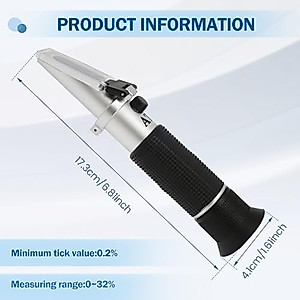 Brix Refractometer with ATC Handheld Honey, Refractometer Accurate Brix Meter Easy to Use Brix Measurement Tool Brix 0 to 32 Portable Refractometer for Beer Wine Making