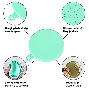 SLSON 2 Pack Pet Food Can Cover Universal Silicone Cat Dog Food Can Lids 1 Fit 3 Standard Size Can Tops with 2 Spoons,Light Blue and Green