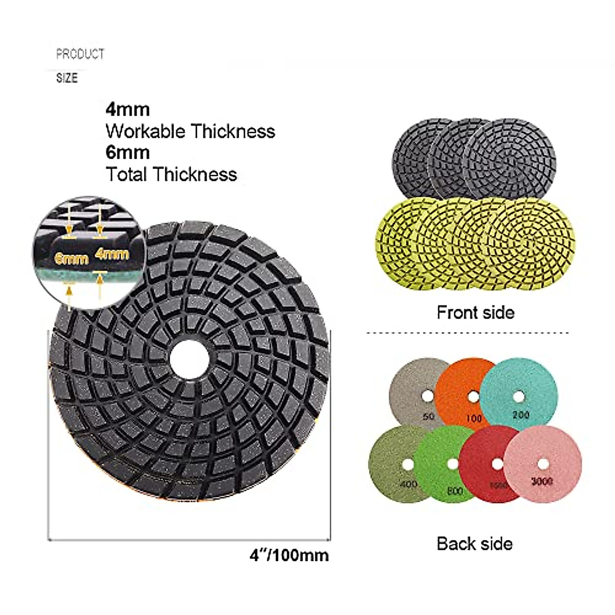 SHDIATOOL 4" Diamond Polishing Pads for Concrete Wet Polish Grit 200(12-Pack)
