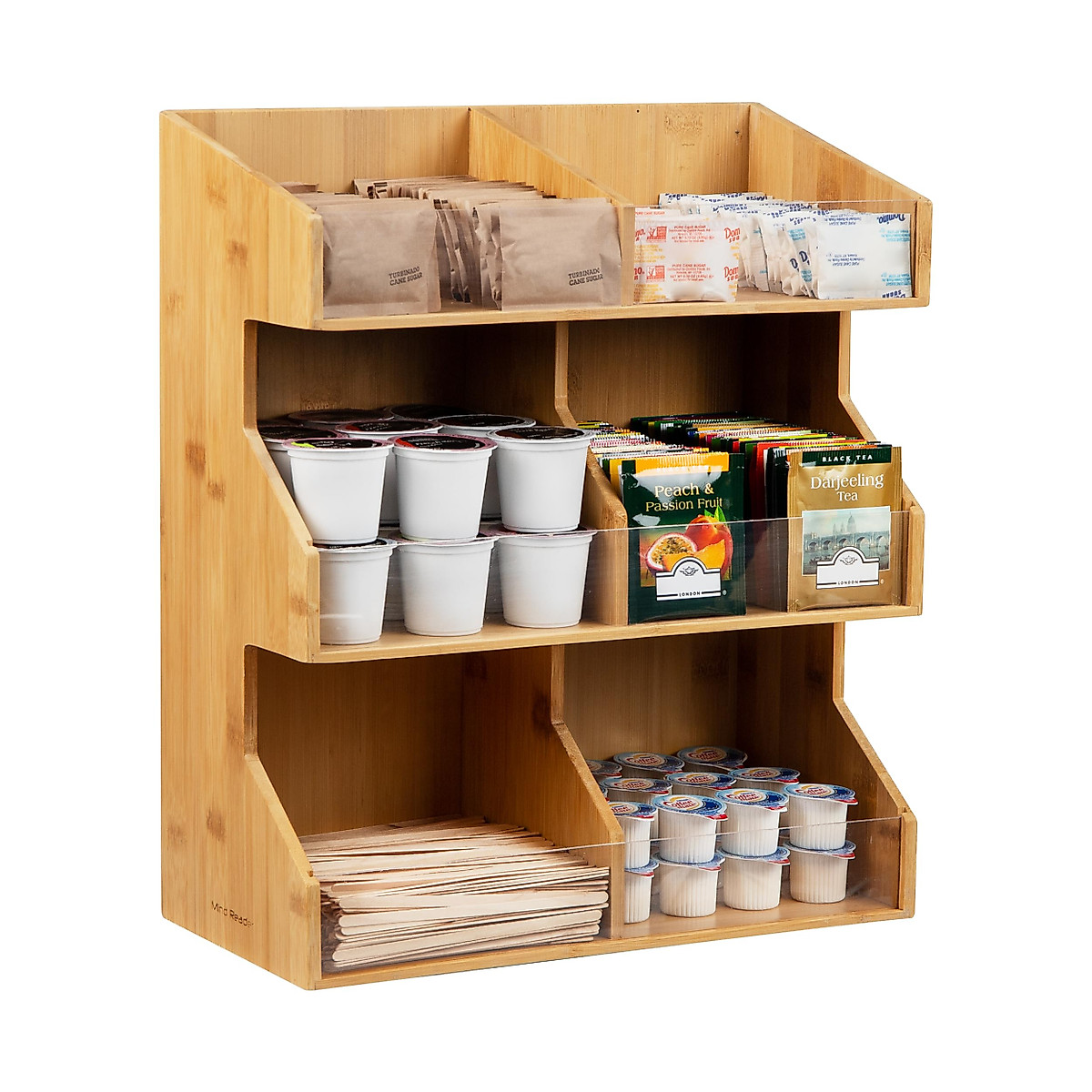 Mind Reader Coffee Pod Condiment Station, Countertop Organizer, Kitchen, Rayon from Bamboo, 13" L x 6.25" W x 15.25" H, Brown