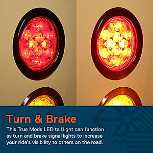 TRUE MODS 2pc 4" Round Red LED Trailer Tail Lights [DOT Certified] [Grommet & Plug Included] [IP67 Waterproof] Turn Stop Brake Trailer Lights for RV Trucks