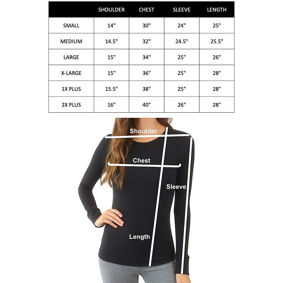 Pure Look Women's Long Sleeve Waffle Knit Stretch Cotton Thermal Underwear Shirt, Small, V-Neck Black