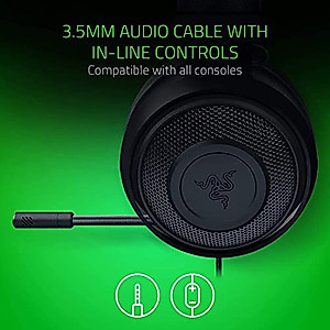 Razer Kraken - Cross-Platform Wired Gaming Headset (Custom Tuned 50mm Drivers, Unidirectional Microphone, 3.5mm Cable with in-line Controls, Cross Platform Compatible) Black