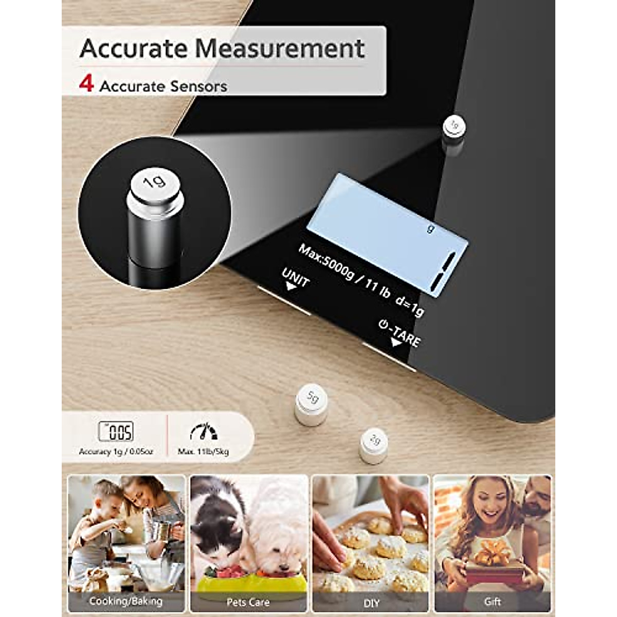 FITINDEX Food Scale for Weight Loss, Kitchen Scale for Food Ounces and Grams, Digital Smart Food Nutrition Scales, Cooking Coffee Scale with Smartphone APP for Baking, Calorie, 11lb/5kg