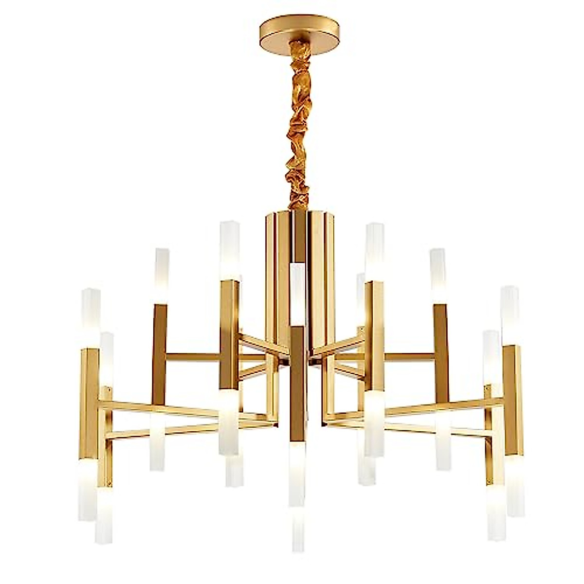 BOKT Modern Gold LED Sputnik Chandelier Mid Century Brushed Brass 24-Lights Round Chandelier Pendant Light Kitchen Island Vintage Industrial Flush Mount Ceiling Light Fixture